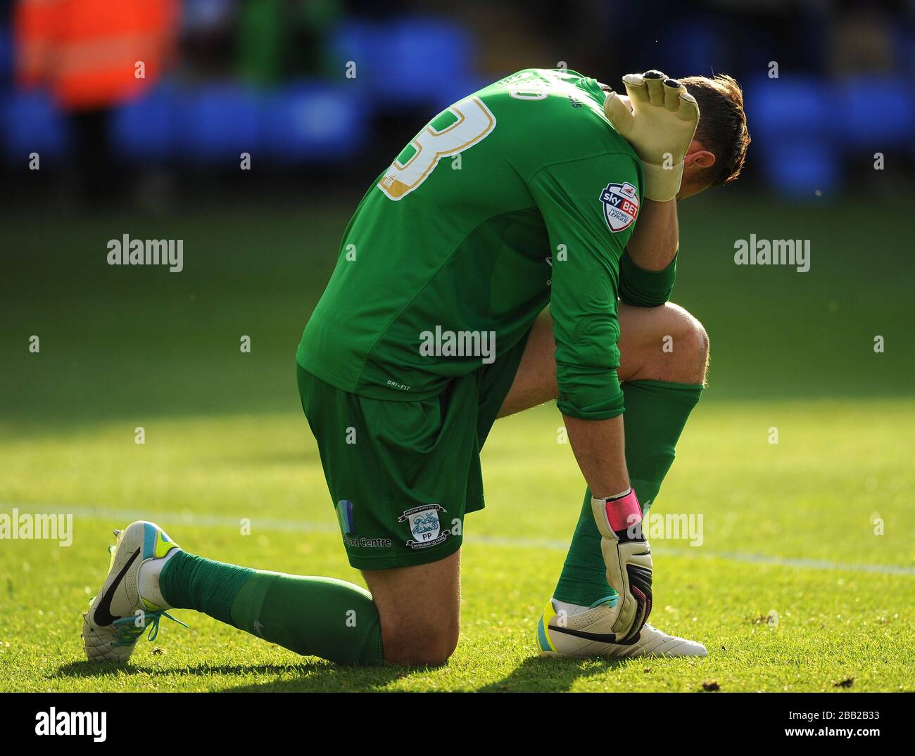 Preston North End's goalkeeper Declan Rudd shows his dejection after ...