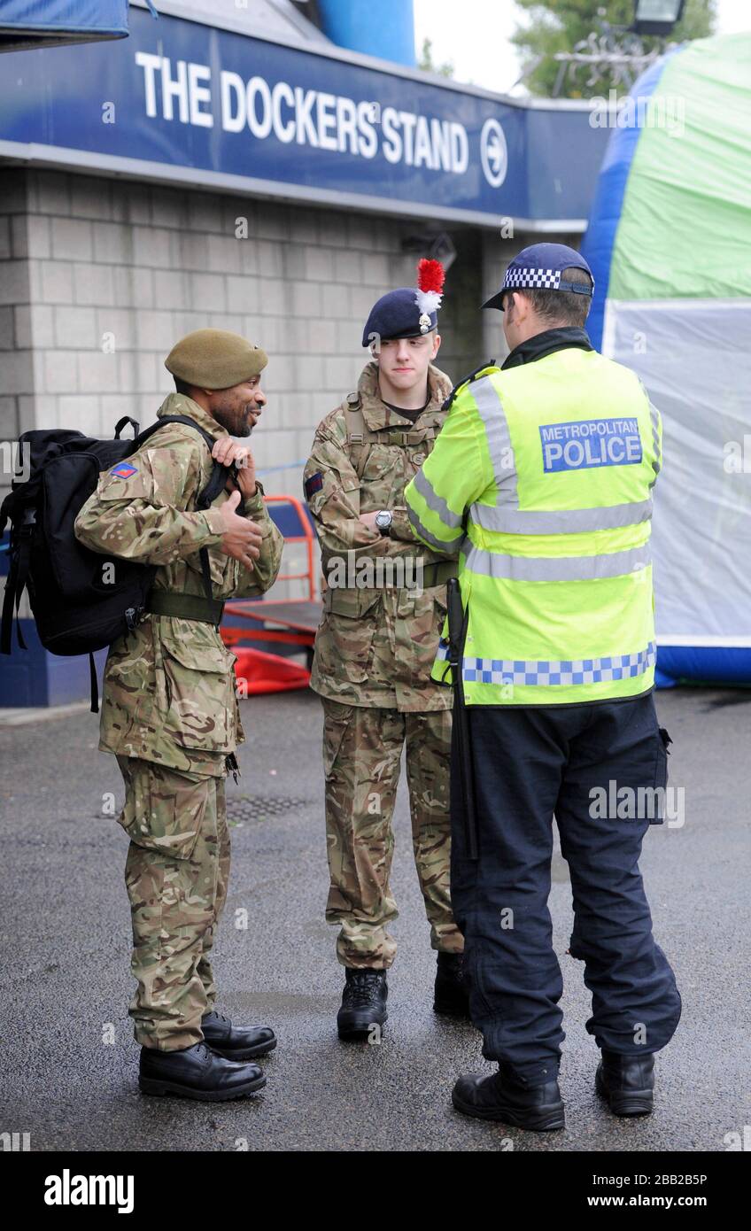 A view of the police presence outside the ground Stock Photo - Alamy