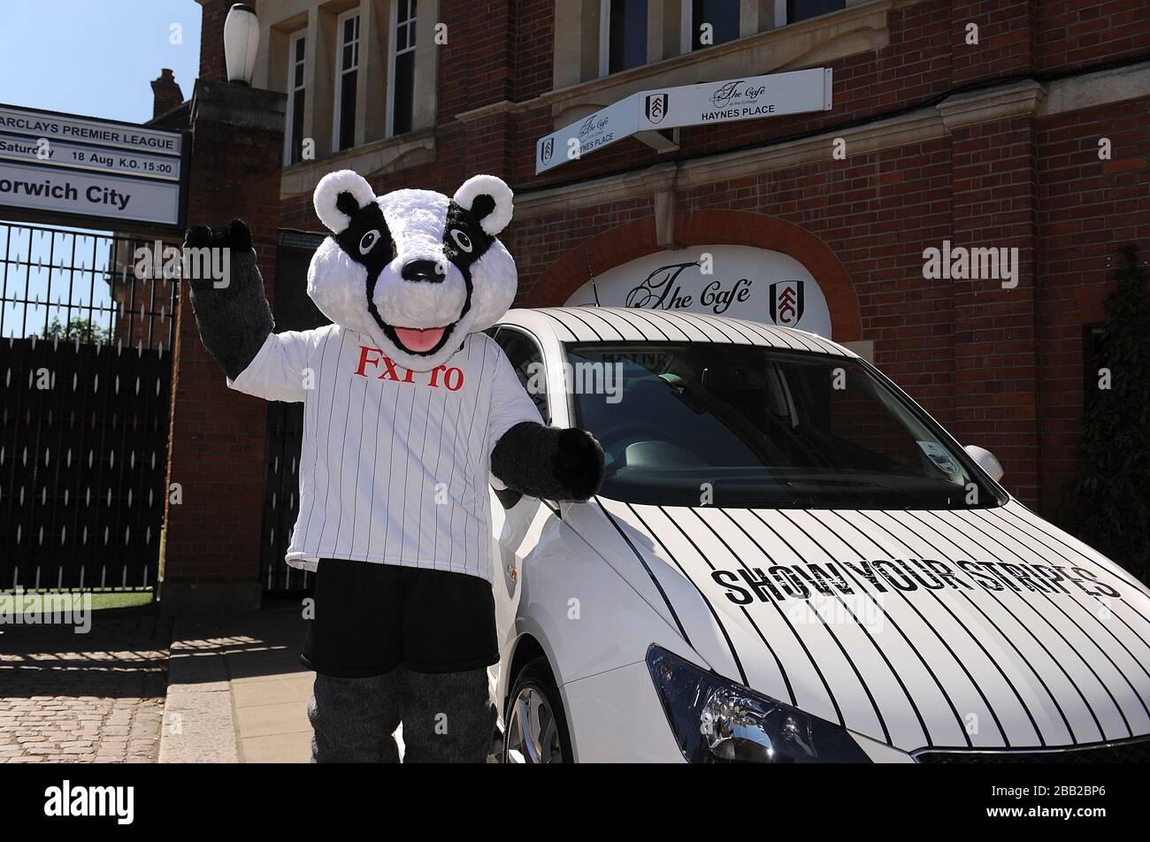 Fulham mascot Billy the Badger with the Seat car competition prize ...