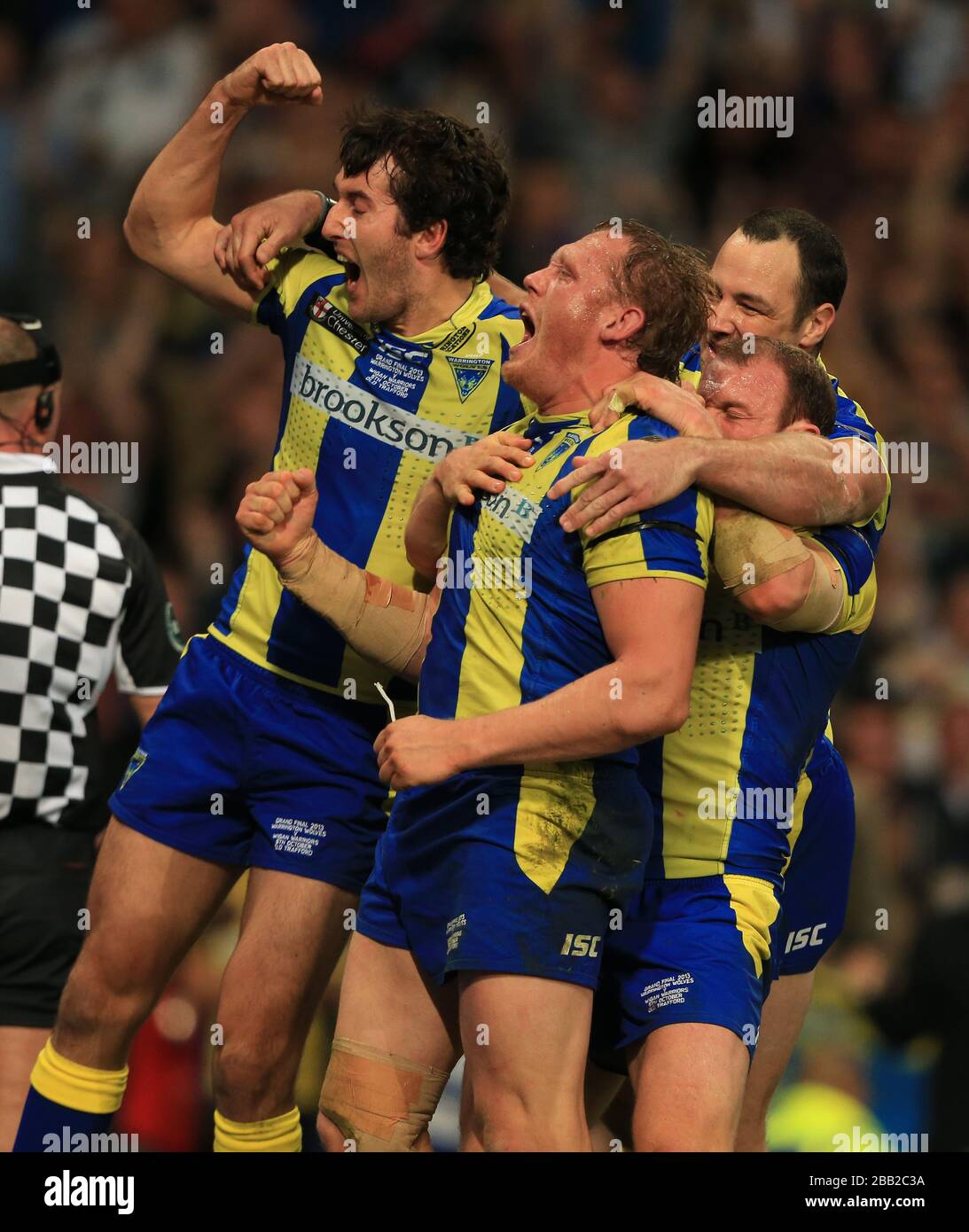 Warrington Wolves' Ben Westwood celebrates after scoring a try Stock ...