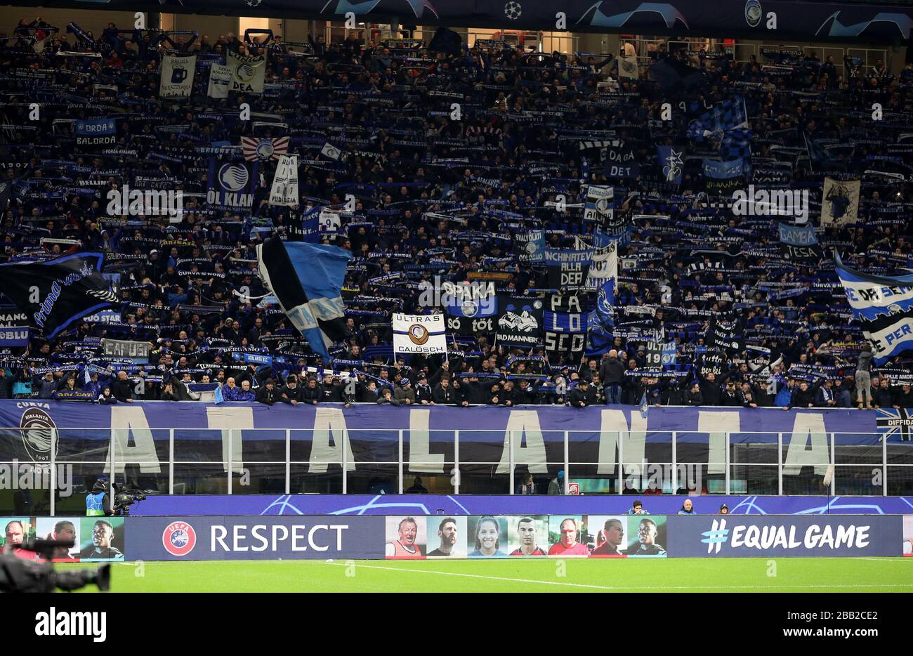 Atalanta fans in the stands show their support before the game Stock ...