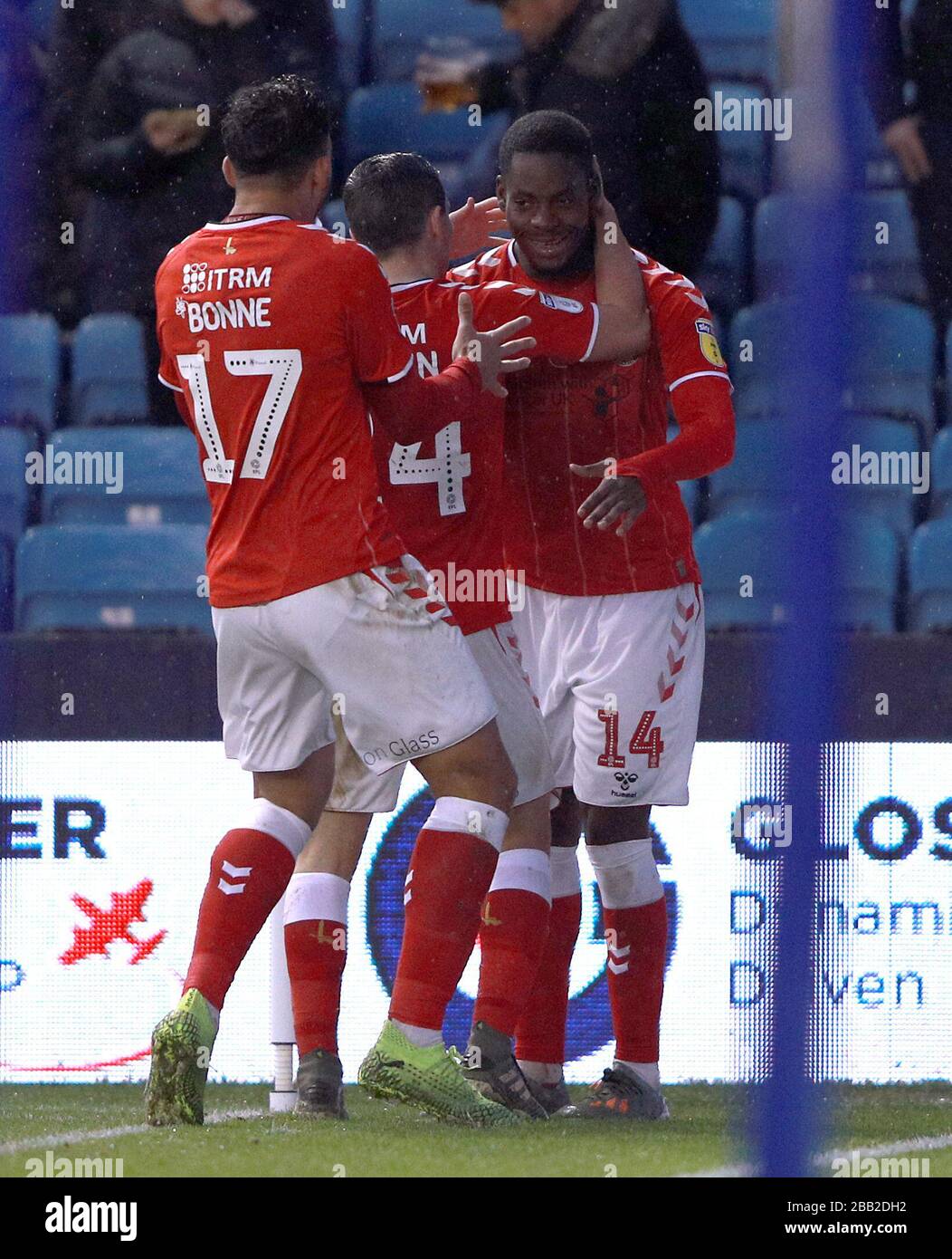 Charlton Athletic's Jonathan Leko (right) celebrates scoring his side's ...