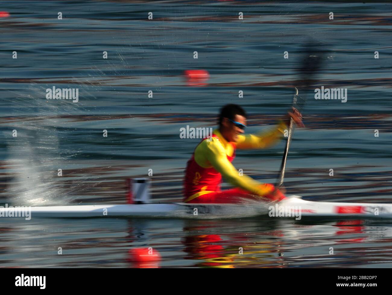 China's Yubo Zhou in action during the Men's Canoe Sprint, Kayak Single (K1), 200m. heat three ...