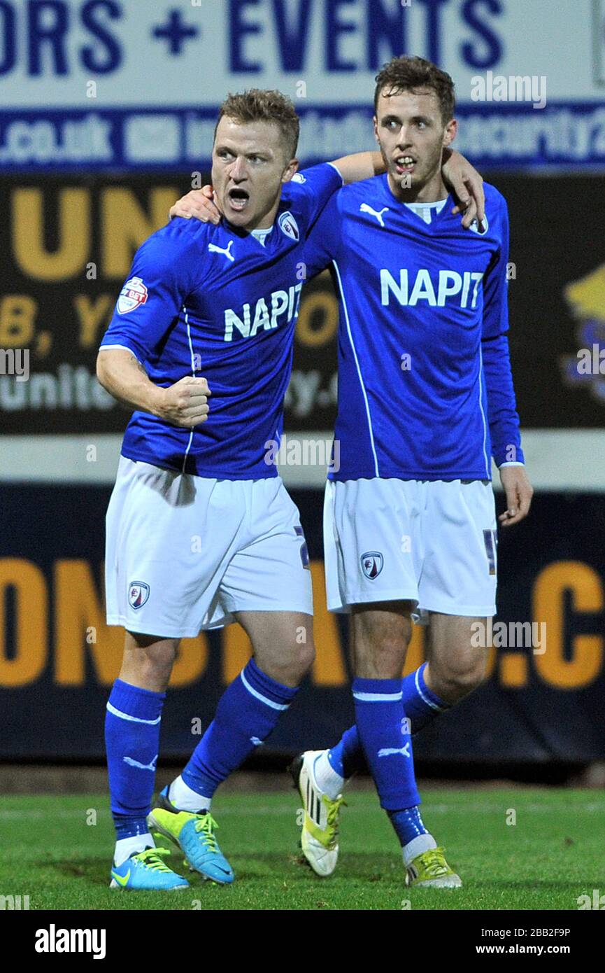Chesterfield's Gary McSheffrey (left) celebrates scoring his teams ...