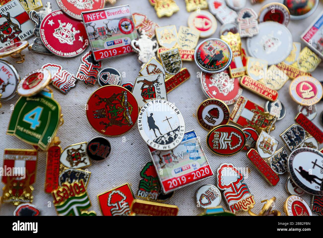 Remember the Fallen pin badges on display at the City Ground, home of ...