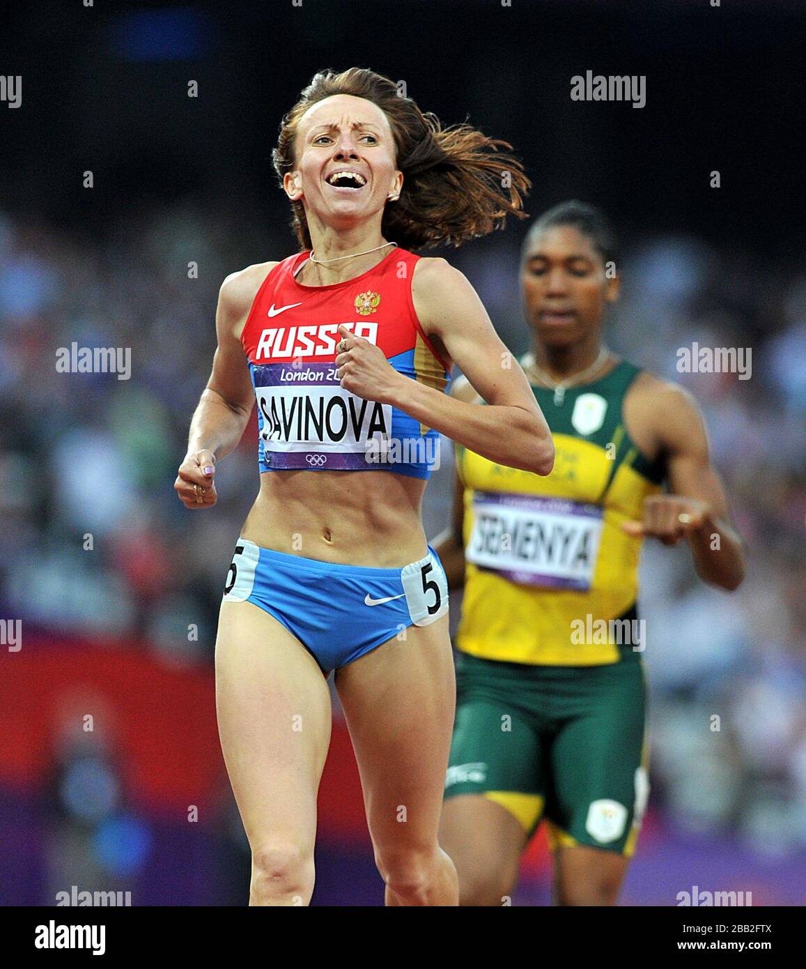 Russia's Mariya Savinova crosses the finish line to win the Women's ...