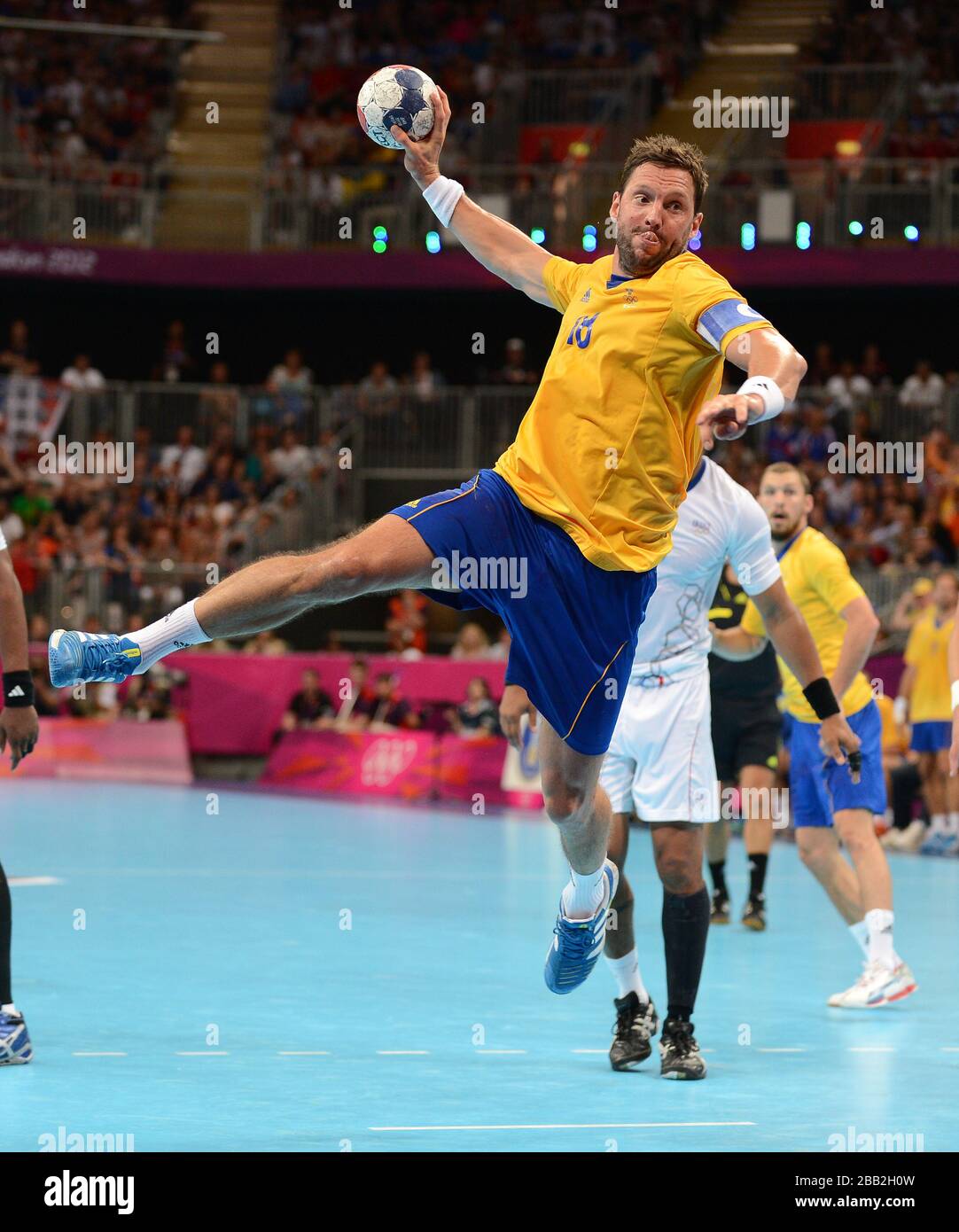 Sweden's Tobias Karlsson in action against France during the Gold medal ...