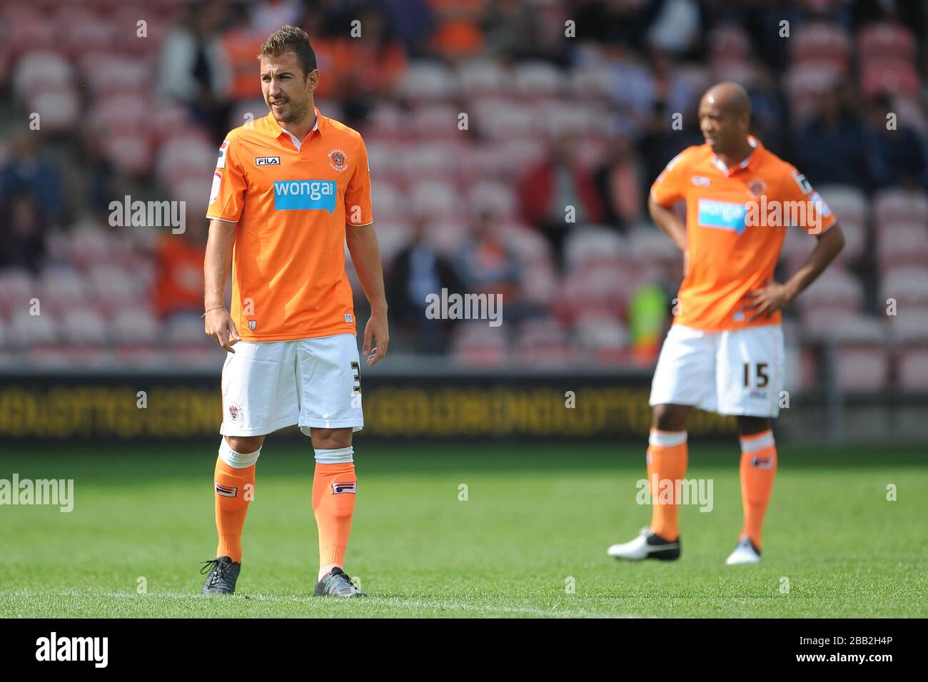 Blackpool's Angel Martinez and Alex Baptiste stand dejected Stock Photo ...