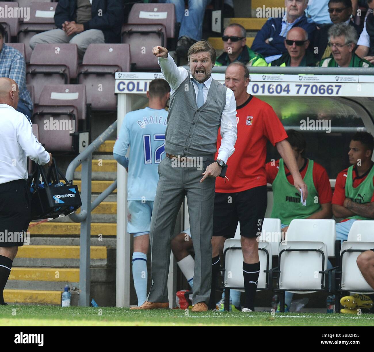 Coventry City's manager Steven Pressley shouts his instructions from ...