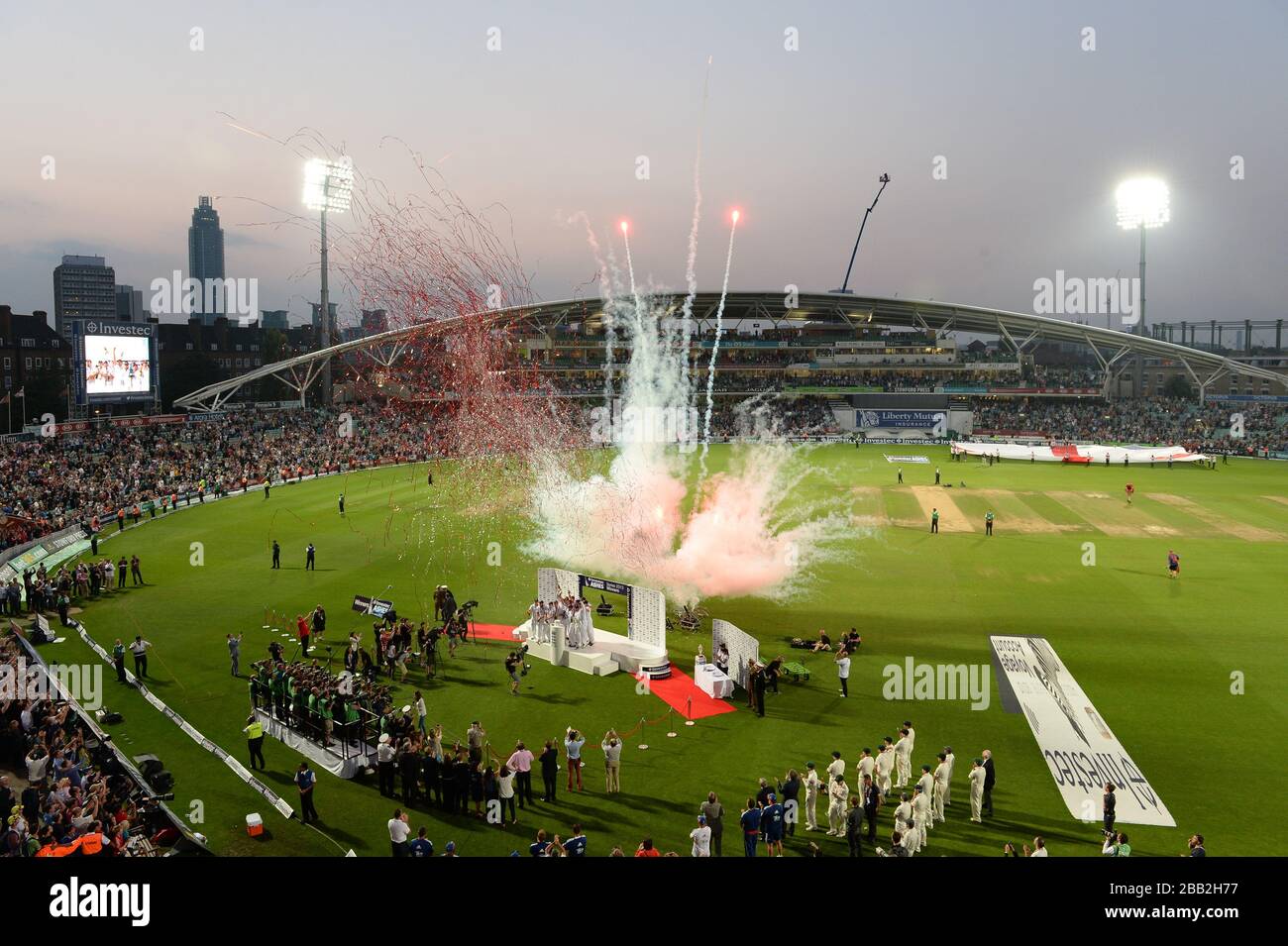 Fireworks are set off as England lift the Ashes Urn Stock Photo - Alamy