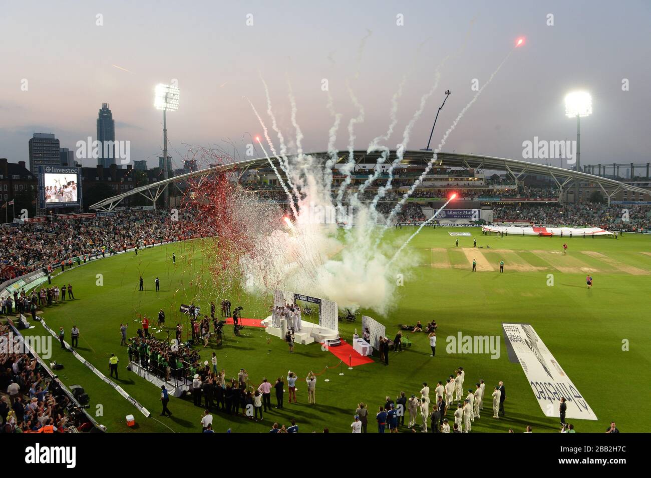 Fireworks are set off as England lift the Ashes Urn Stock Photo - Alamy