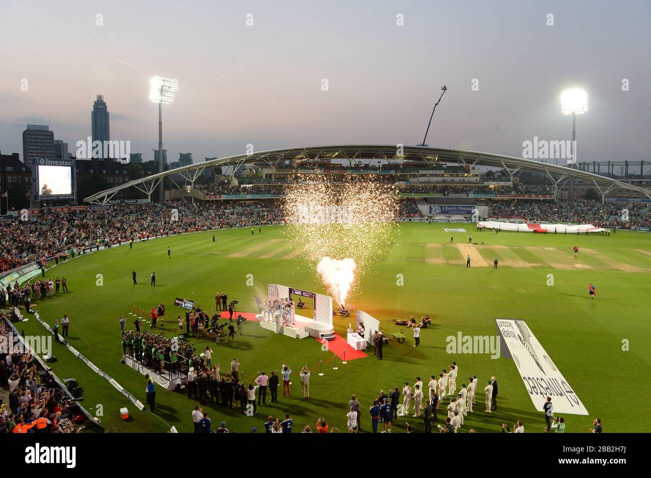 Fireworks are set off as England lift the Ashes Urn Stock Photo - Alamy