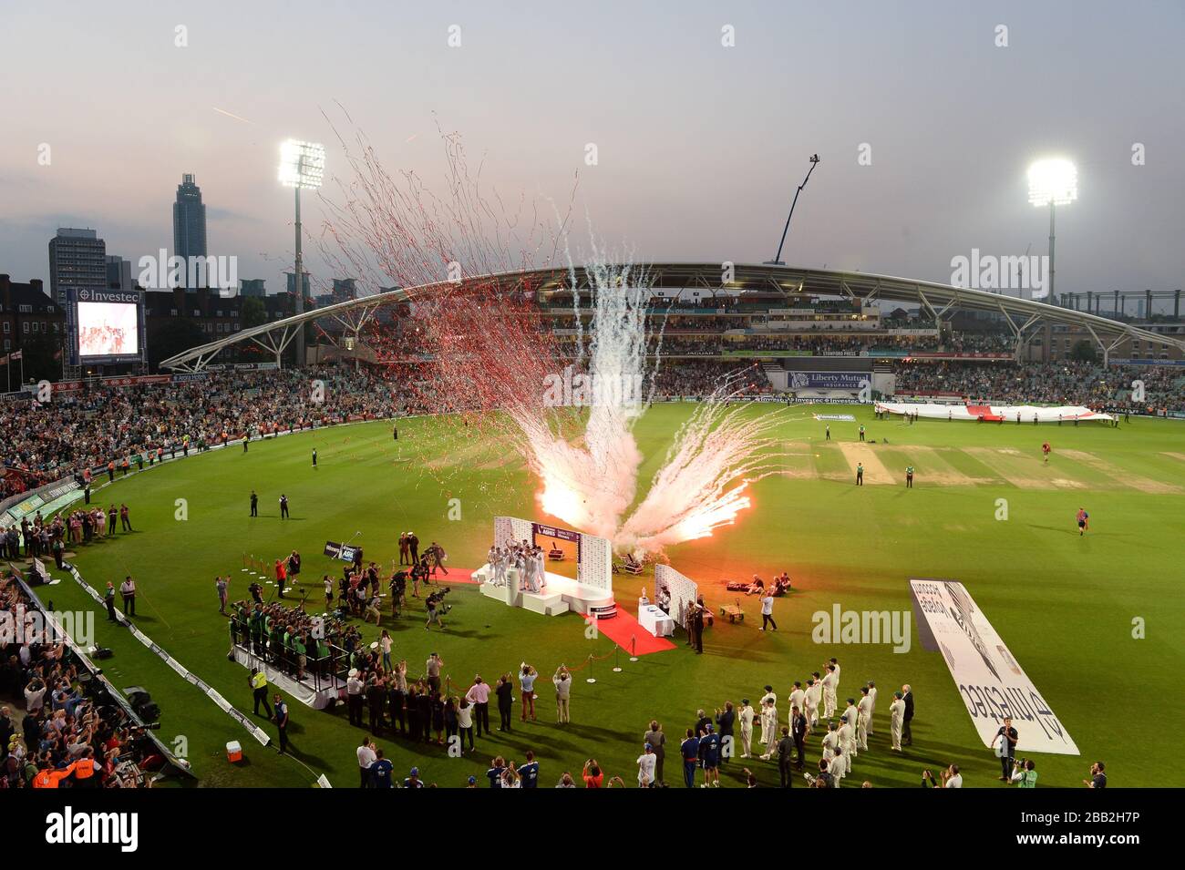 Fireworks are set off as England lift the Ashes Urn Stock Photo - Alamy