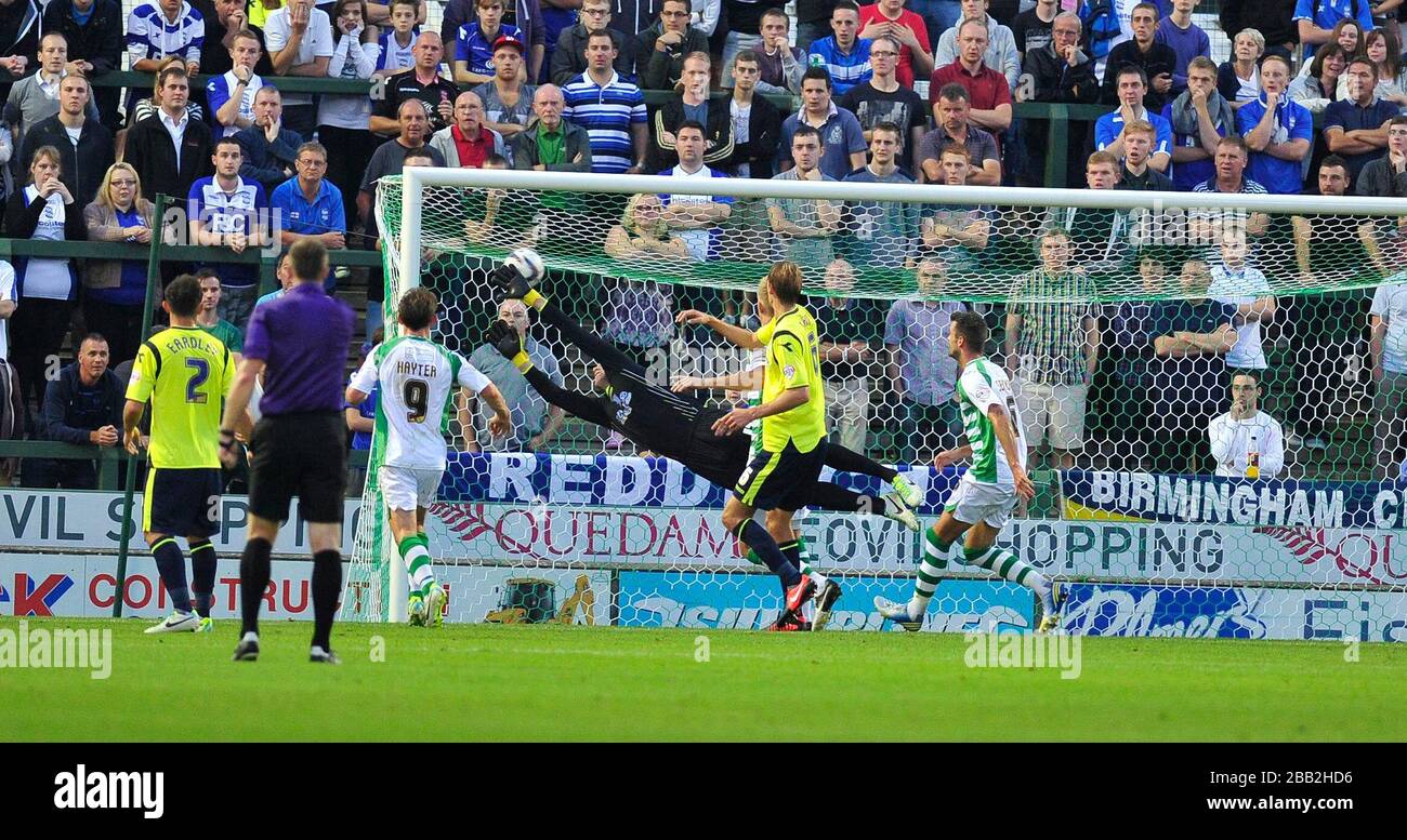 Yeovil Town's Edward Upson scores against Birmingham to make it 1-1 ...