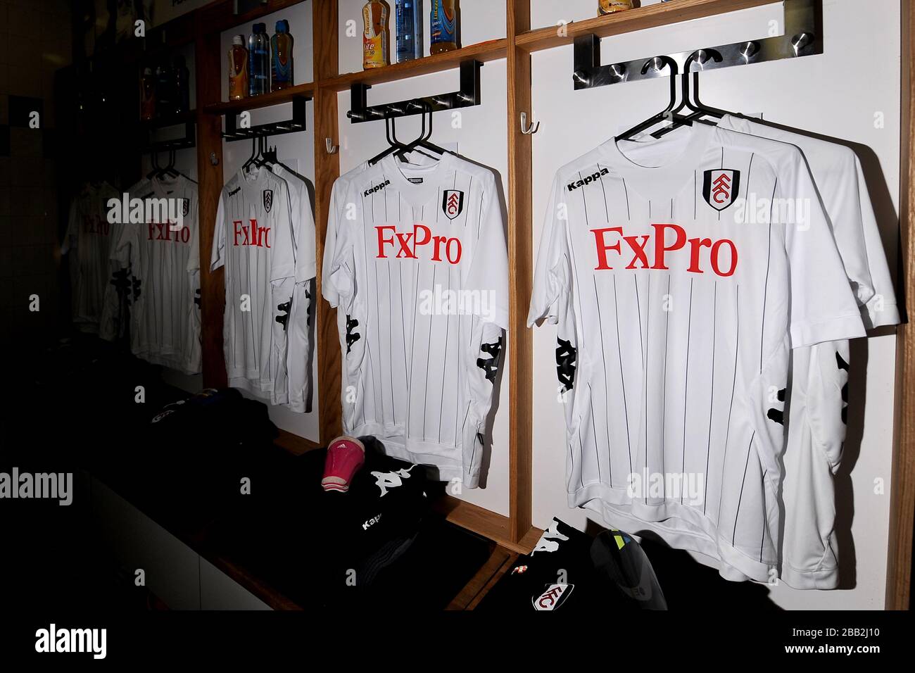 General view of Fulham shirts hanging in the dressing room Stock Photo ...
