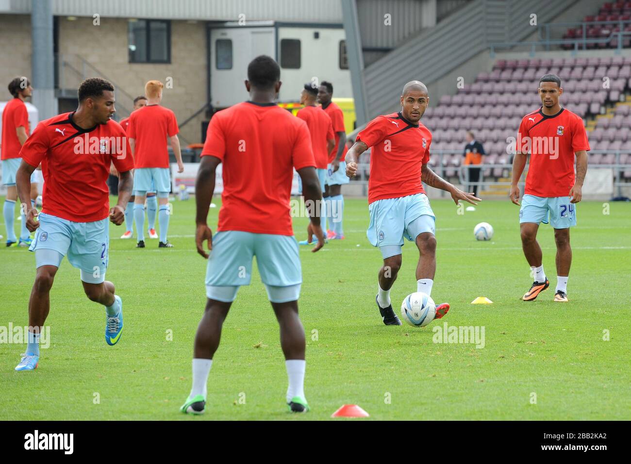 Coventry City's Leon Clarke (second right) during the warm up Stock ...