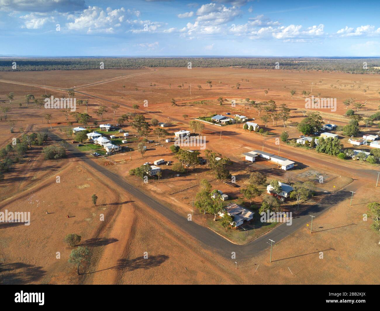 Aerial of the small village of Morven on the Warrego Highway Western ...