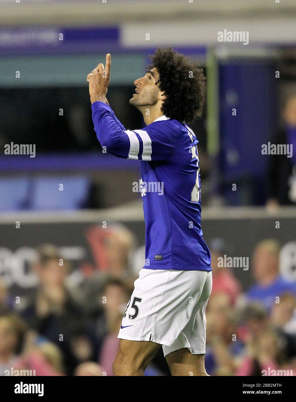 Everton's Marouane Fellaini celebrates scoring his teams second goal of ...