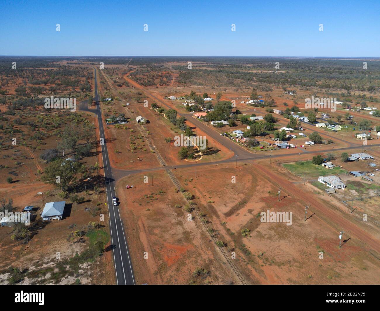 Aerial of the historical small village of Wyandra on the banks of the ...