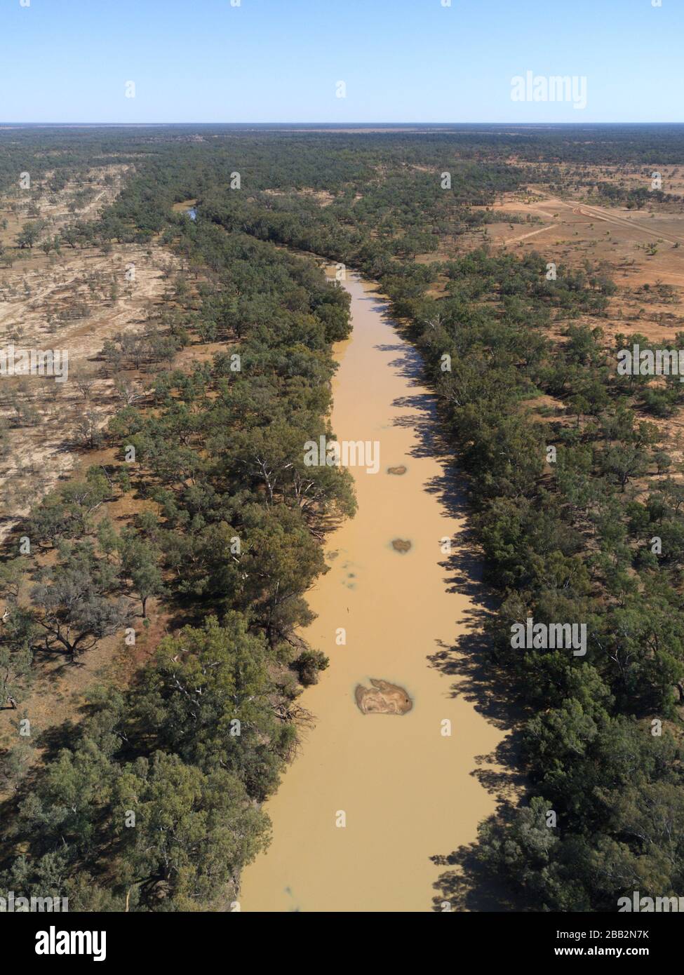 Aerial of the Warrego River at Wyandra Western Queensland Australia ...