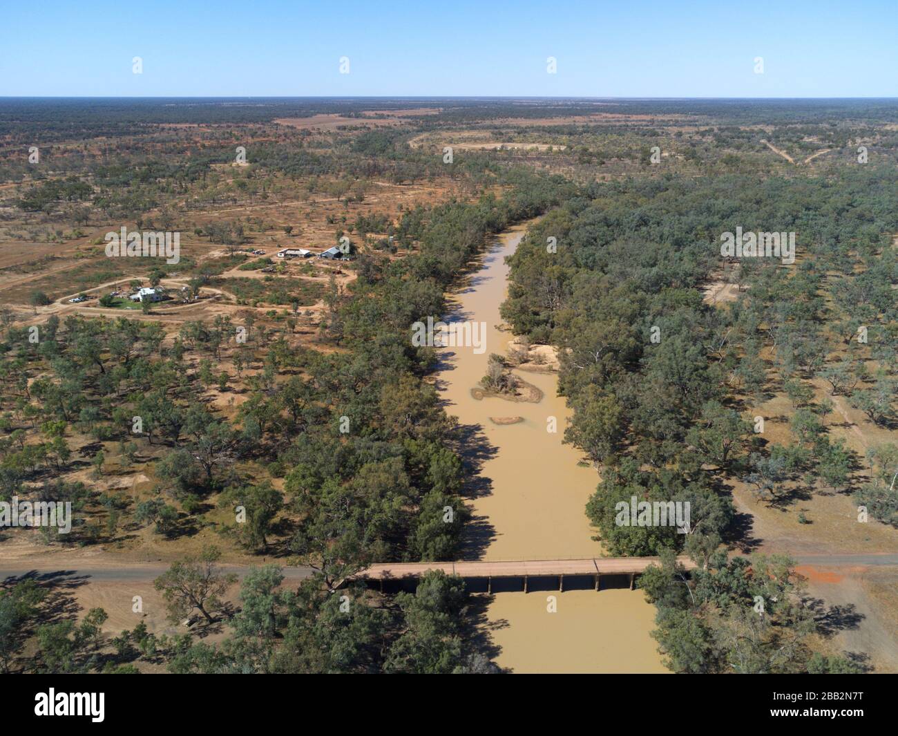 Aerial of the Warrego River at Wyandra Western Queensland Australia ...