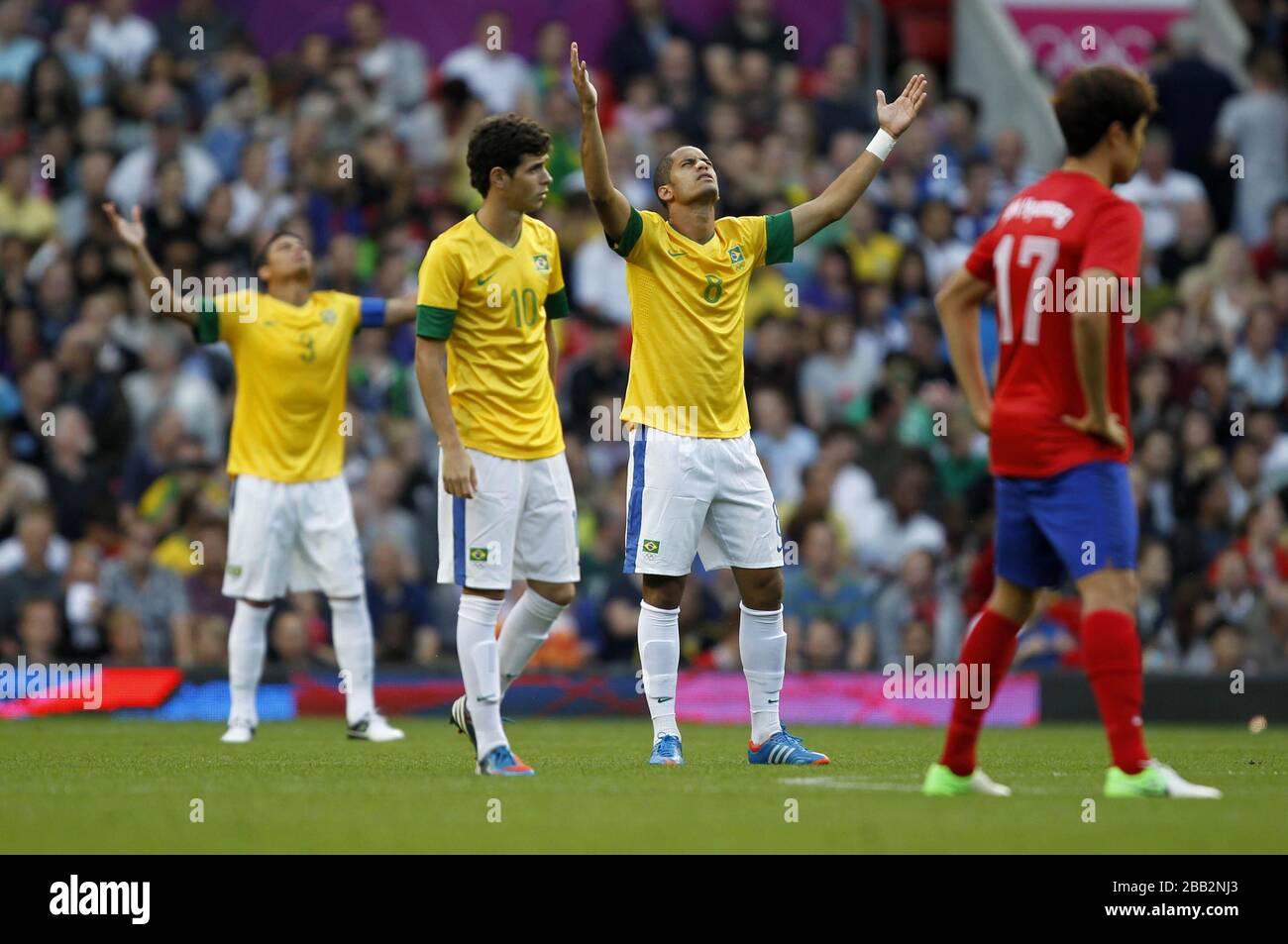 Brazil's Romulo prays before the kick off during the Olympic match at ...