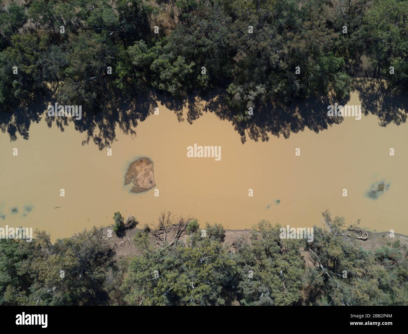 Aerial of the Warrego River at Wyandra Western Queensland Australia ...