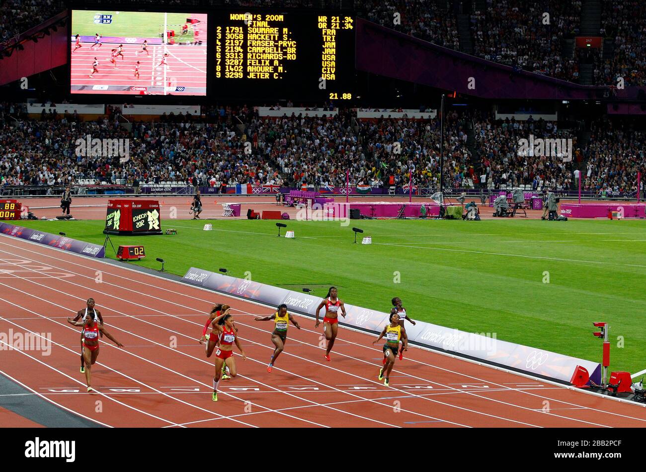 USA's Allyson Felix (lane 7) wins the Women's 200m Final Stock Photo ...