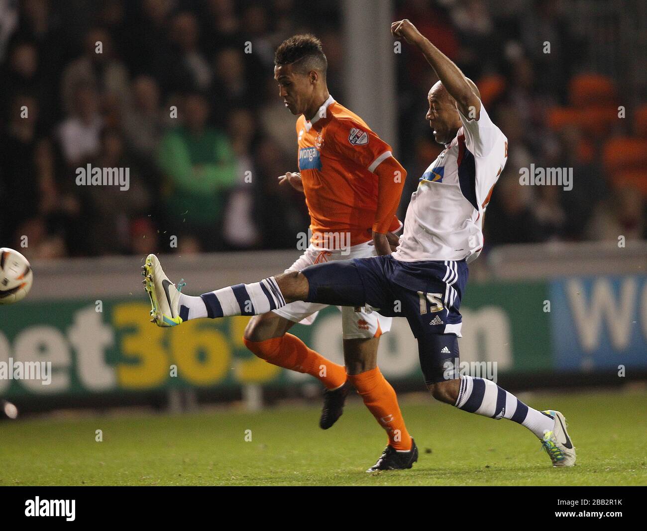 Blackpool's Tom Ince and Bolton Wanderers' Alex Baptiste Stock Photo ...
