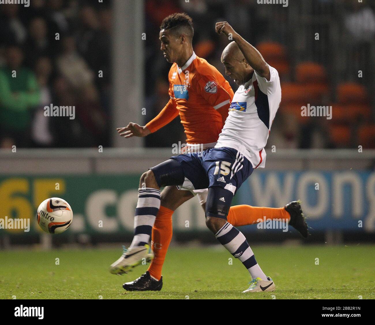 Blackpool's Tom Ince and Bolton Wanderers' Alex Baptiste Stock Photo ...