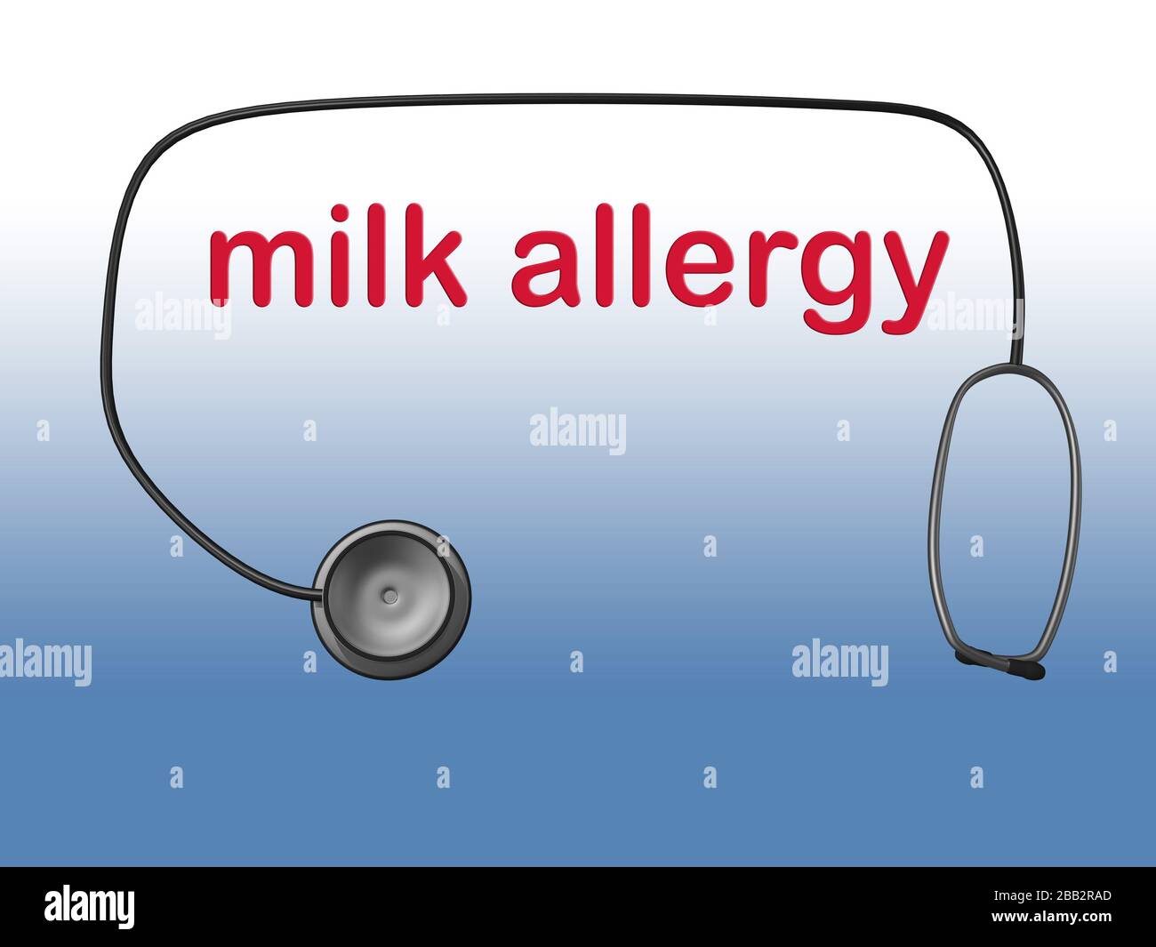 3D illustration of milk allergy script with stethoscope, isolated over ...