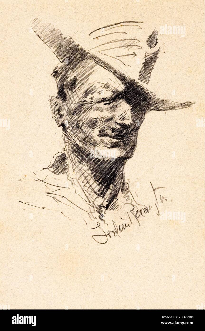 Frederic Remington, (1861-1909), Self Portrait, drawing, 1871-1909 ...