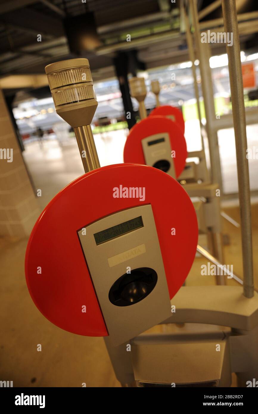 View of the ticket barriers inside the stadium:mk Stock Photo - Alamy