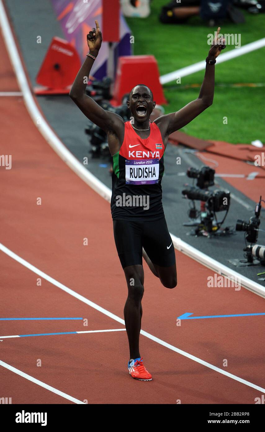 Kenya's David Rudisha celebrates winning the Men's 800m with a new ...