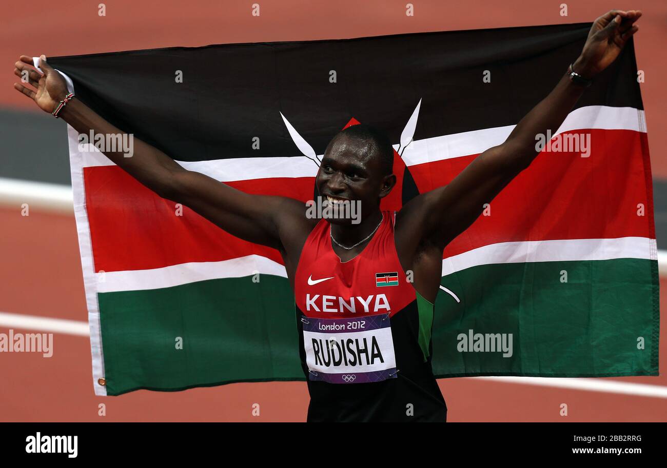 Kenya's David Rudisha celebrates winning the Men's 800m with a new ...