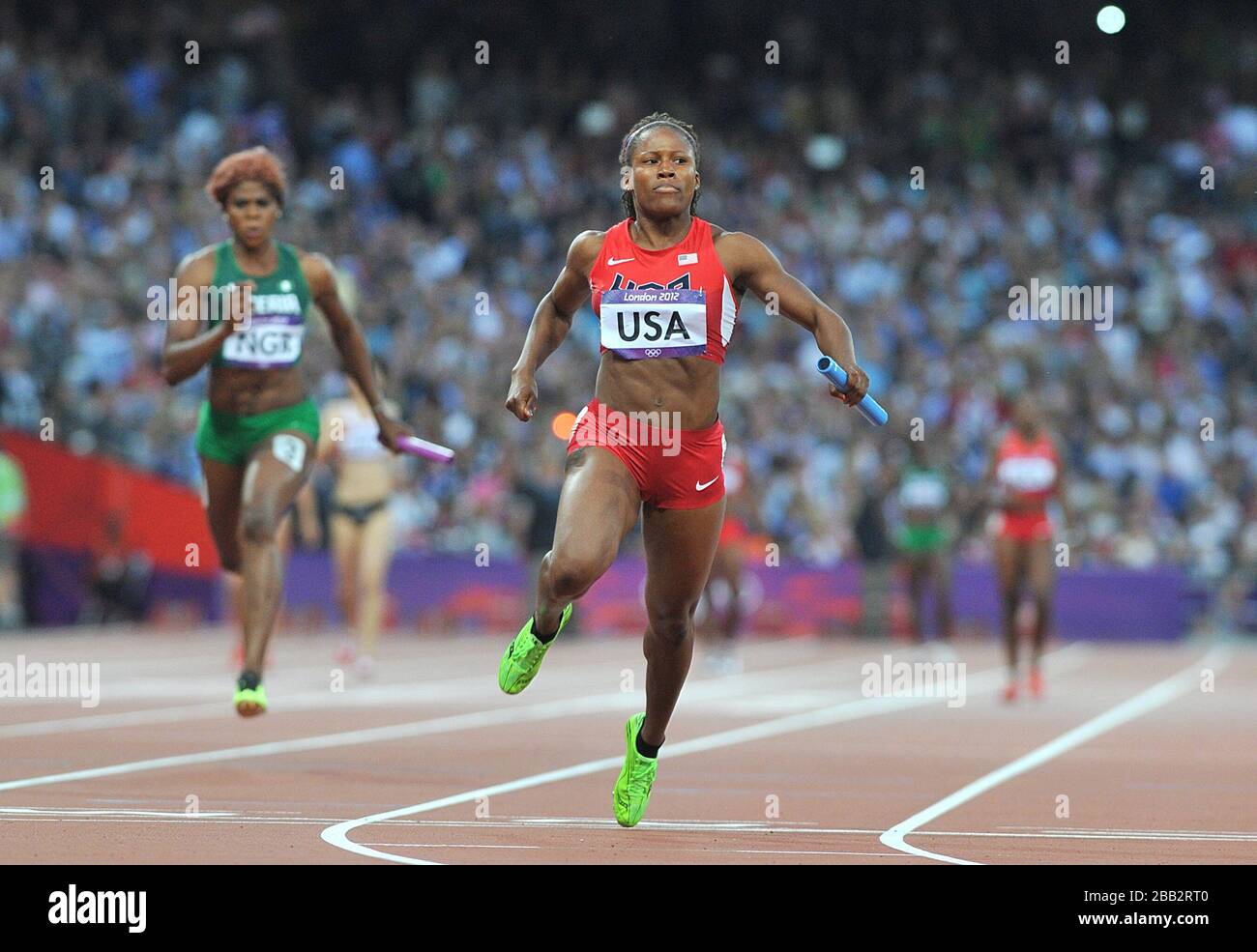 USA's Lauryn Williams crosses the finish line to win the Women's 4 x ...