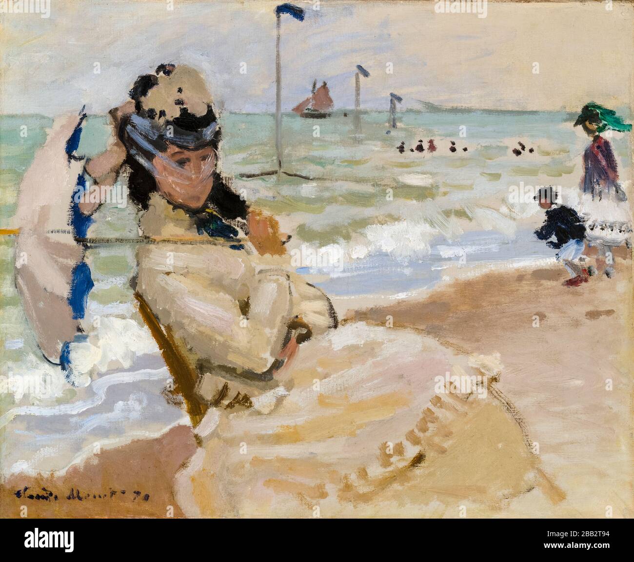 Claude Monet, Camille on the Beach in Trouville, portrait painting ...