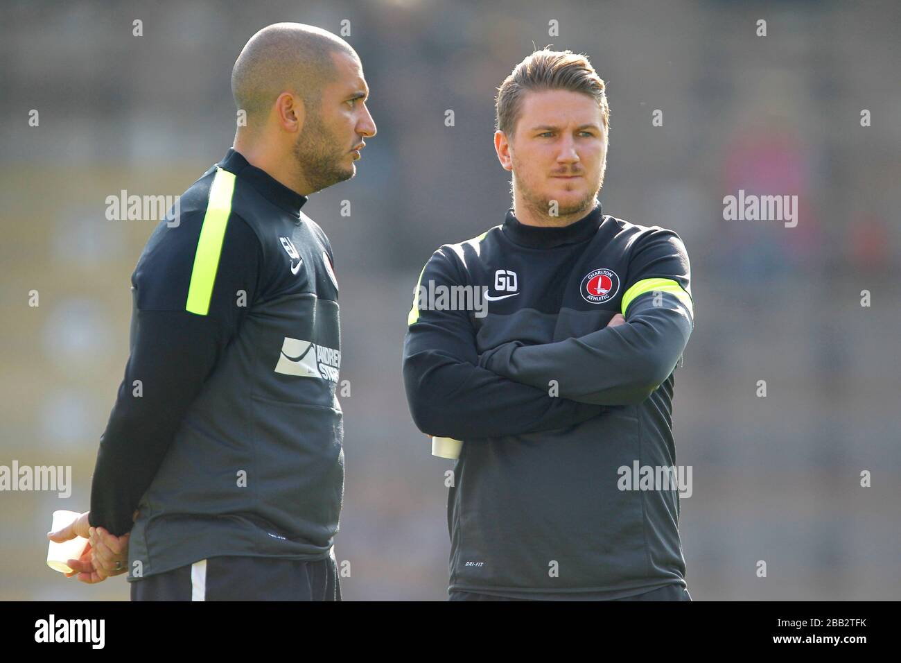 Charlton Athletic First Team kitman Gavin Deane chats with Physio Erol ...