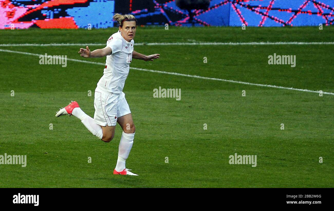 Canada's Christine Sinclair scores the opening goal of the game against ...