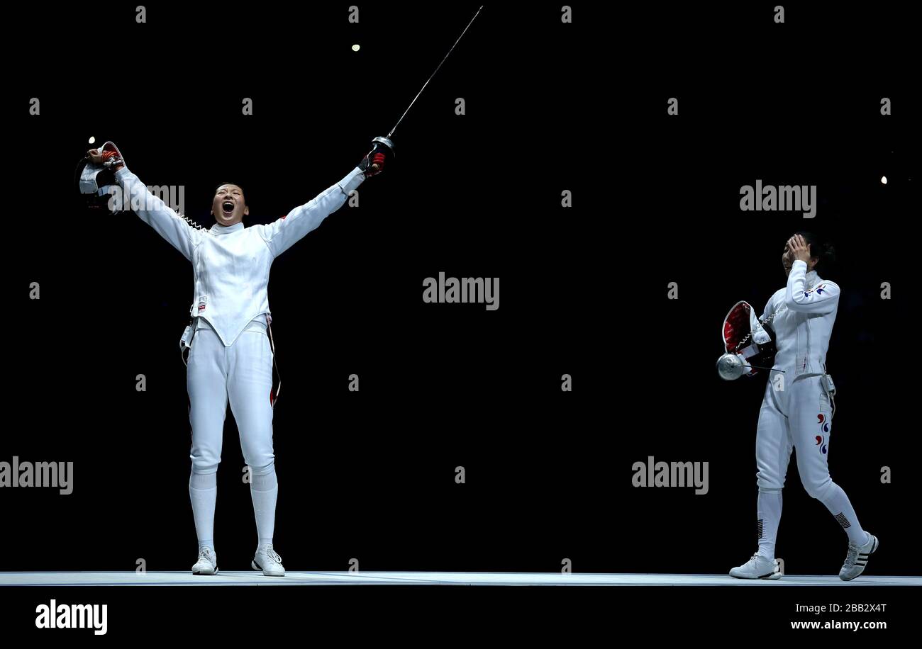 China's fencer Yujie Sun celebrates winning the Gold Medal in Women's ...