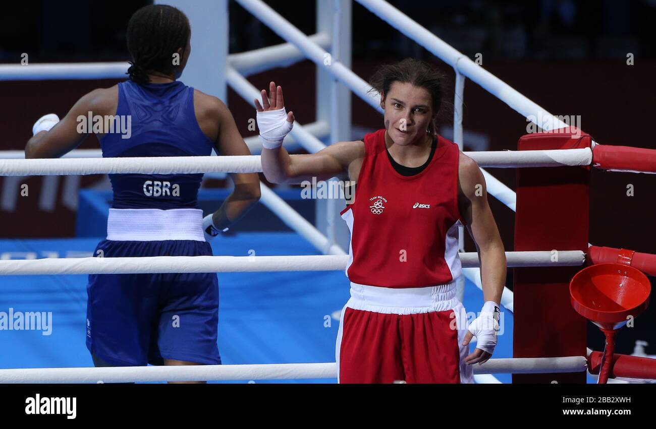 Ireland's Katie Taylor (right) celebrates her quarter final victory in ...