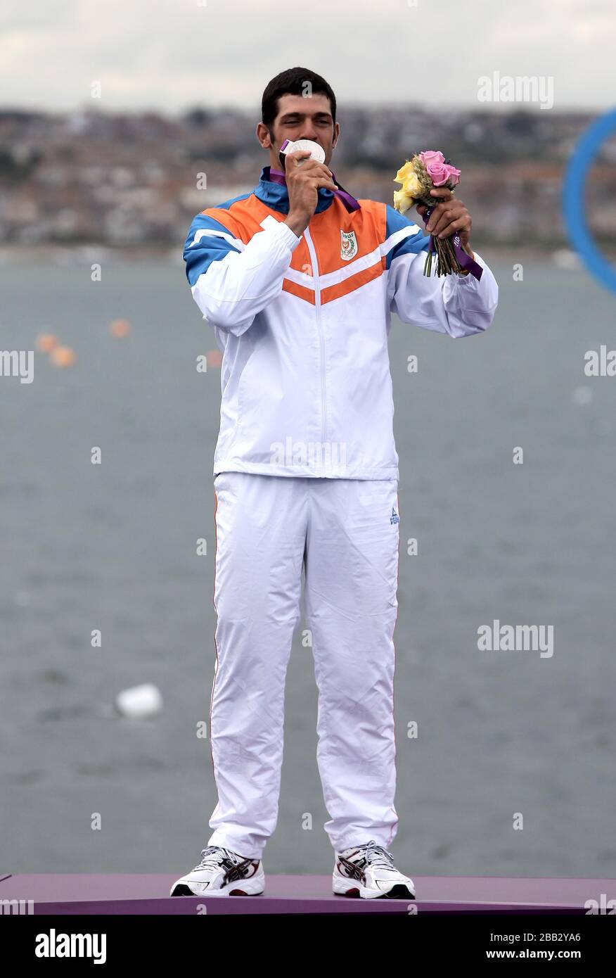 Olympic Laser silver medal winner Pavlos Kontides of Cyprus with his ...