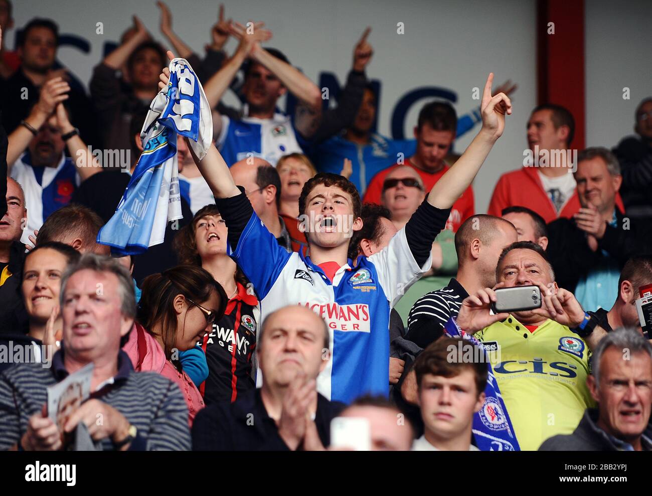 Blackburn Rovers fans in the stands Stock Photo - Alamy