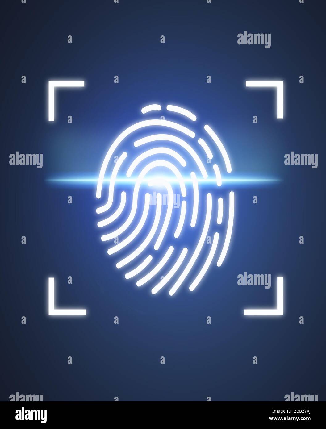 Digital verification. Security system with fingerprint scanner on dark ...