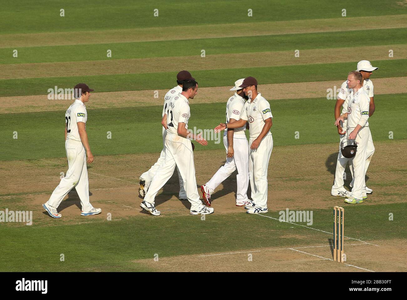 Surrey players greet each other at the end of play hi-res stock ...