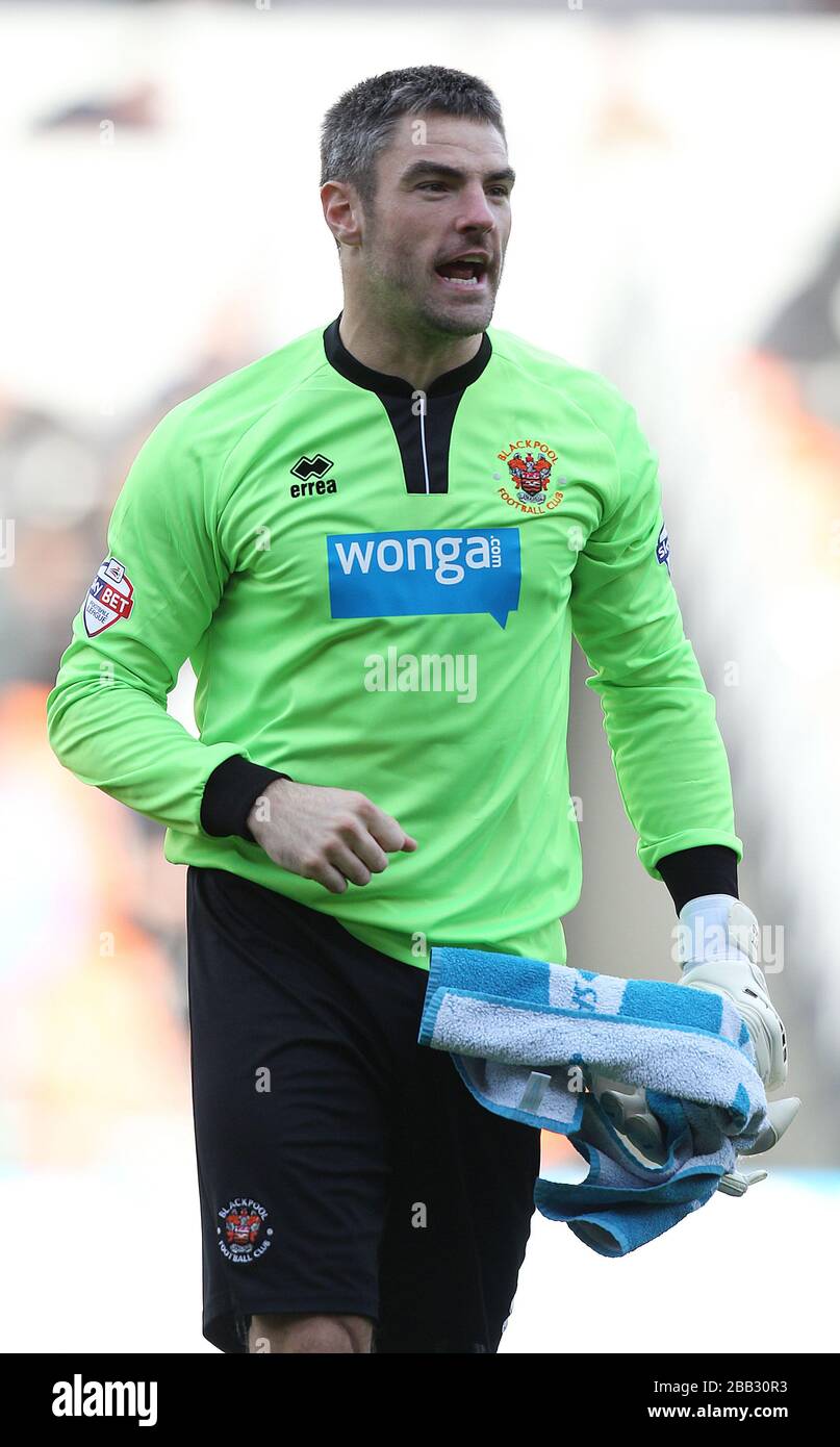 Blackpools matt gilks celebrates at the end of the game hi-res stock ...