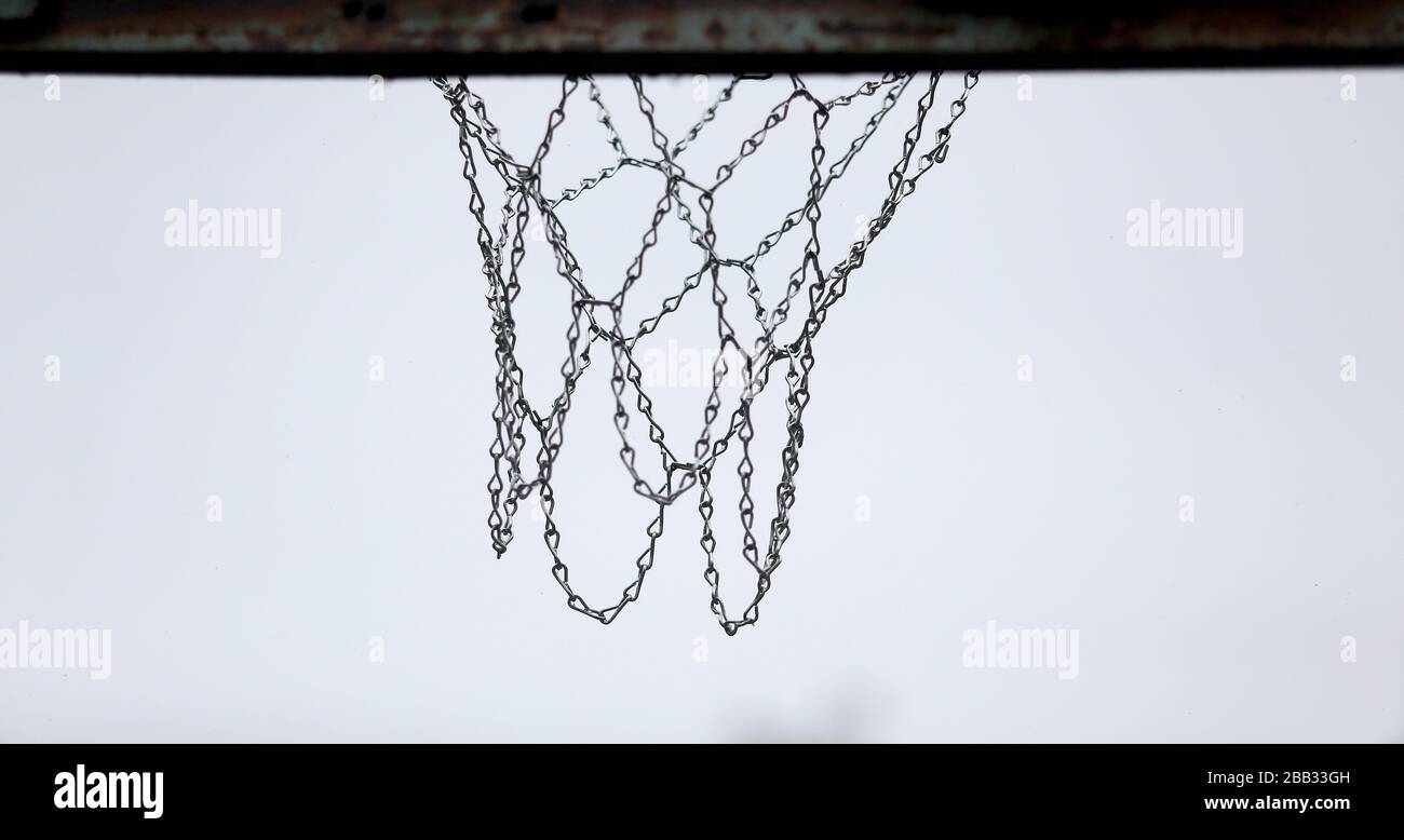 Outdoor basketball hoop and board damaged. It rains Stock Photo - Alamy