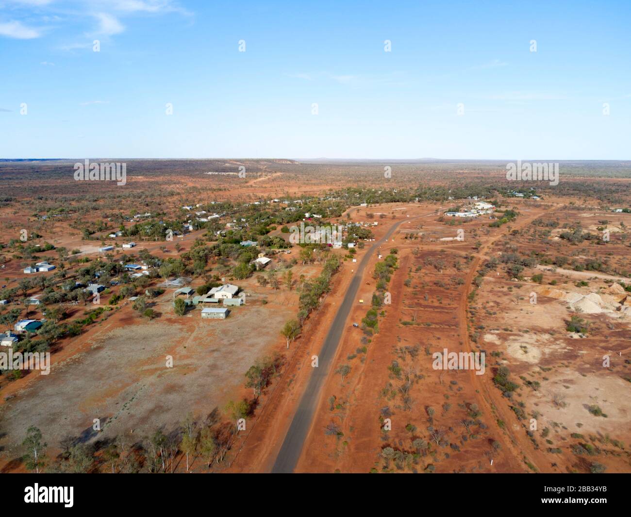 Aerial of the isolated opal mining village of Yowah in far Western ...