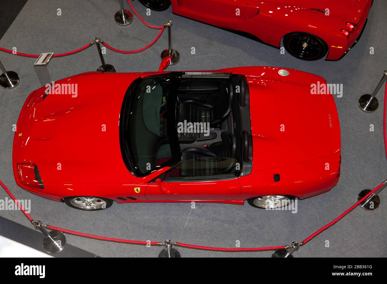 Aerial view of a Red, 2001, Ferrari 550 Barchetta, on display at the ...