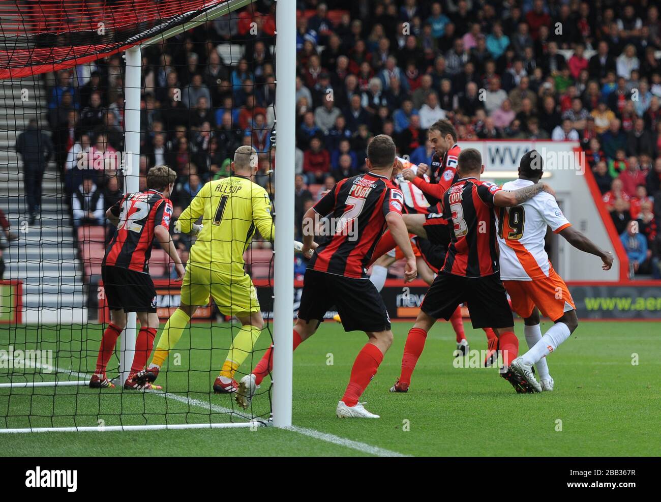 Blackpool's Neal Bishop (hidden) scores his side's second goal of the ...